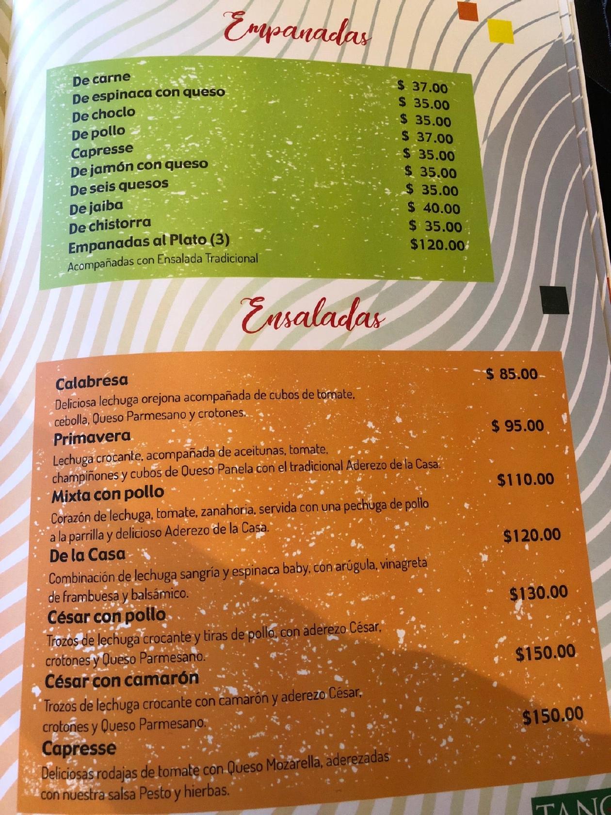 Carta del restaurante Tango Uno Tampico, Tampico, Av. Miguel Hidalgo 4410