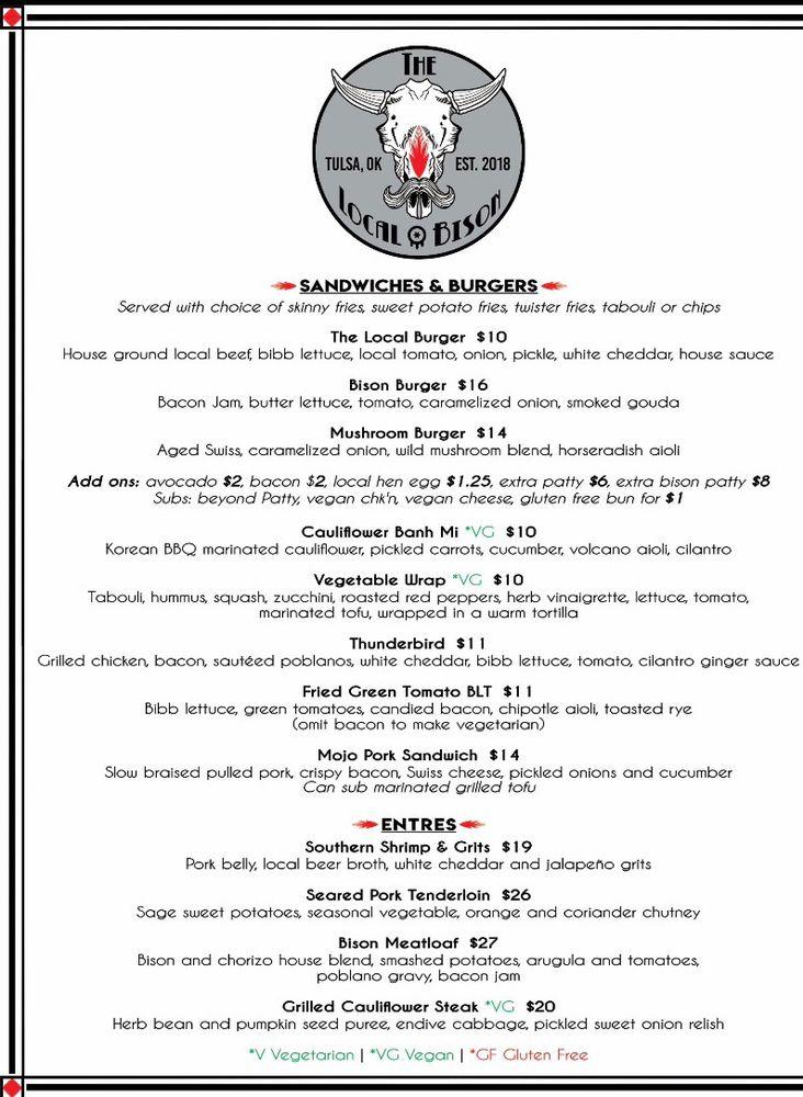 Menu at The Local Bison pub & bar, Tulsa