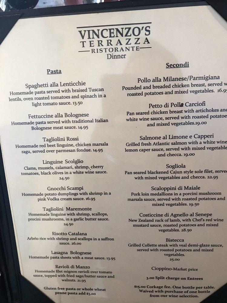 Menu at Vincenzo's Terrazza pub & bar, West Covina