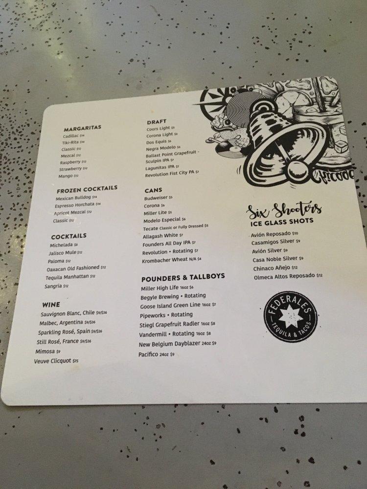 Menu at Federales pub & bar, Chicago