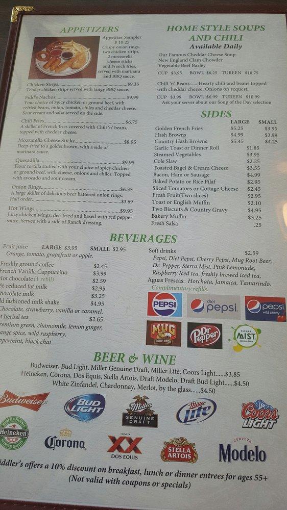 Menu at Fiddler's Restaurant, San Fernando