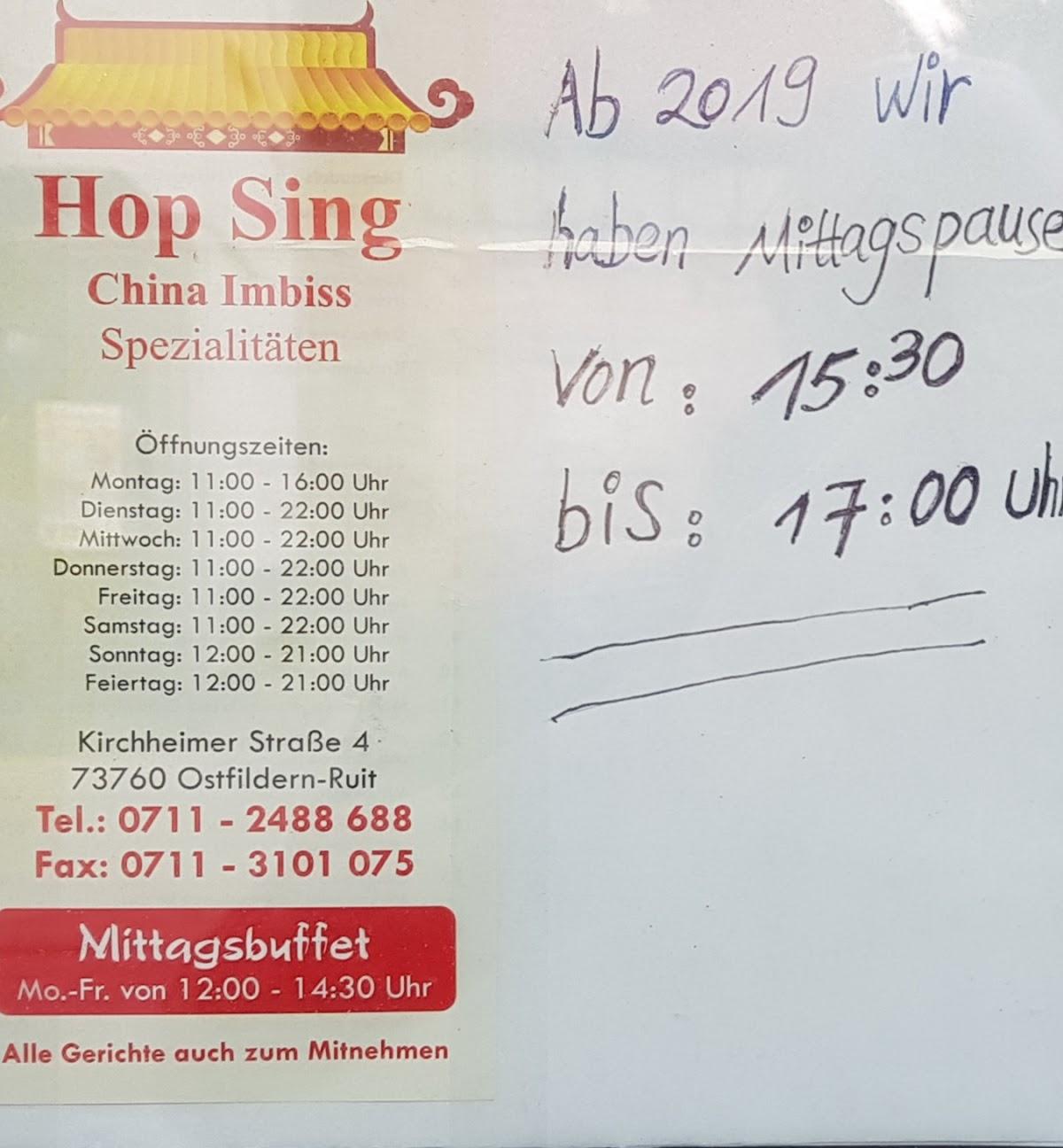 Speisekarte von Hop-Sing China-Imbiss fast Food, Ostfildern