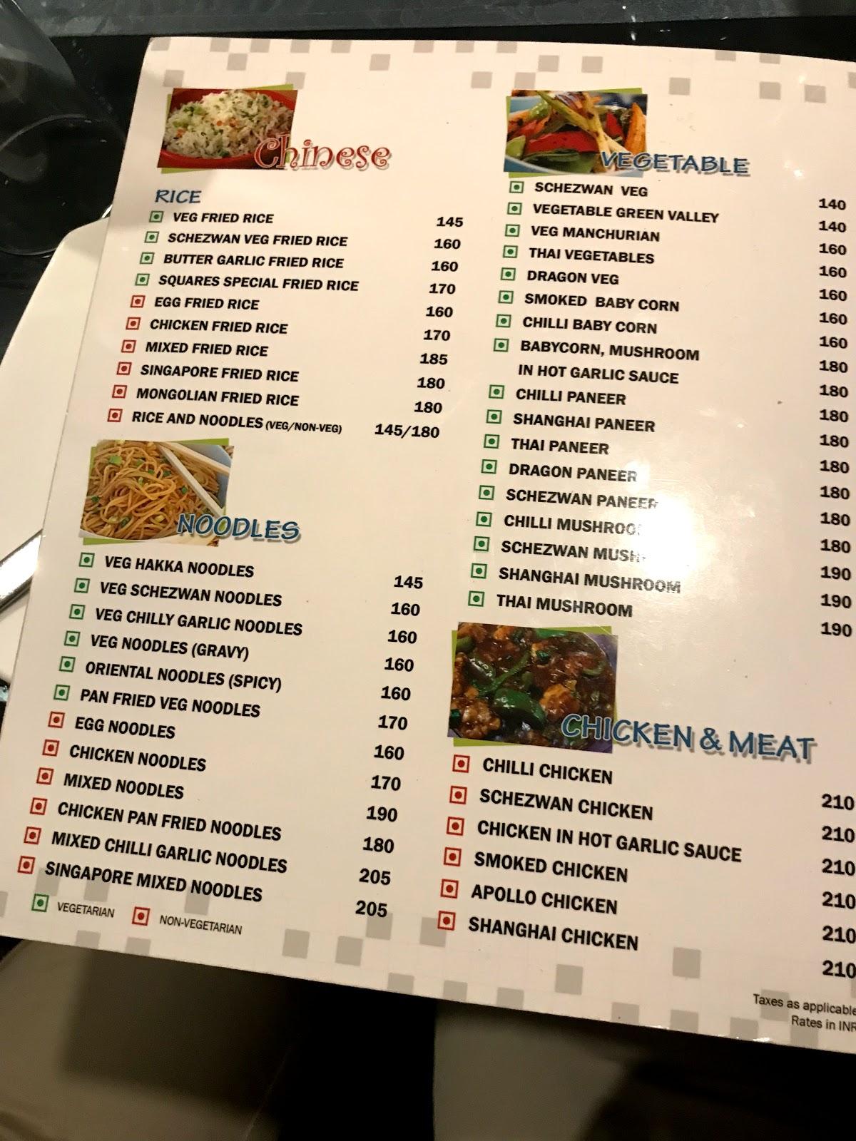Menu at Hotel Square, Brahmapur