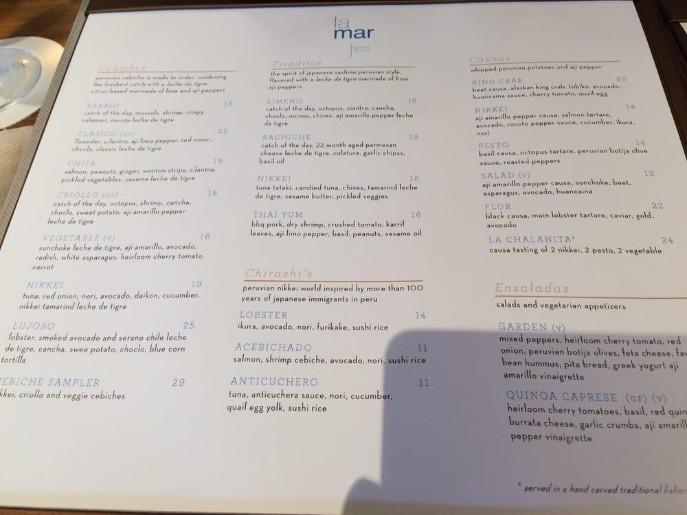 Menu at La Mar by Gaston Acurio restaurant, Miami