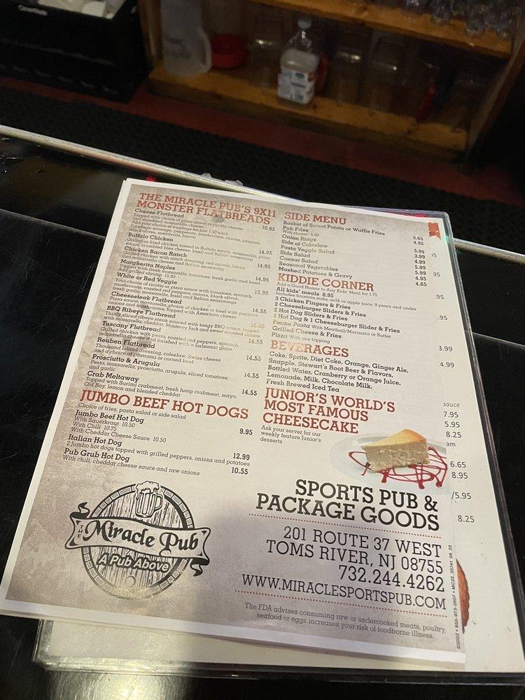 Menu at Miracle Pub, Toms River