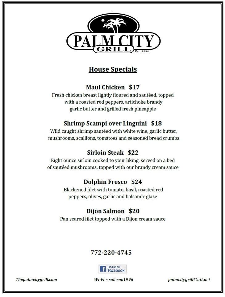 Menu at Palm City Grill pub & bar, Palm City