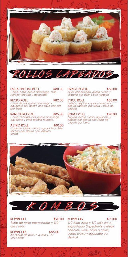 Menu at Sendai Sushi restaurant, Ciudad Acuña