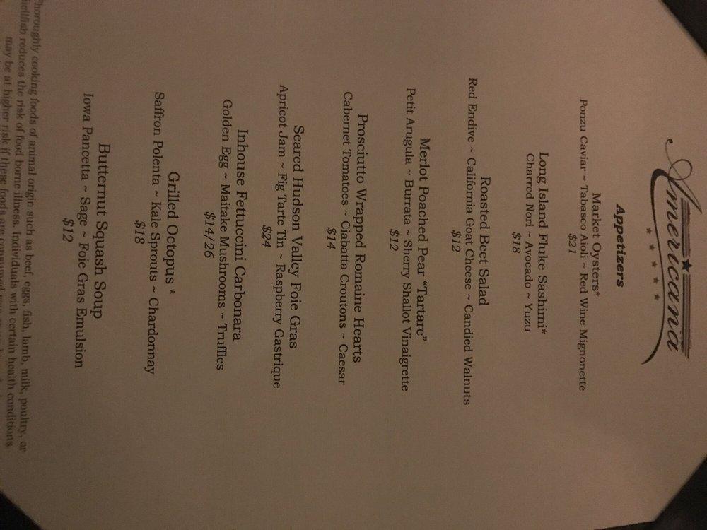 Menu at Americana Restaurant, Las Vegas