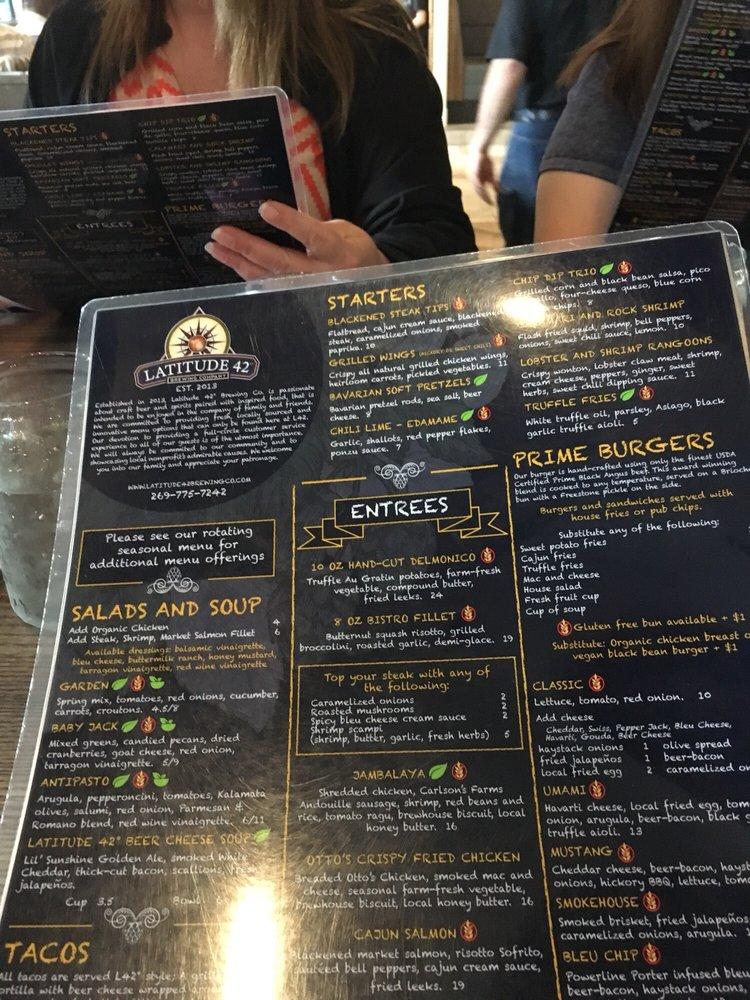 Menu at Latitude 42° Brewing Company Portage pub & bar, Portage