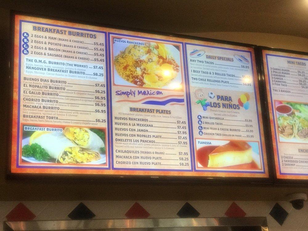 Menu at Los Panchos restaurant, Chula Vista, Birch Rd