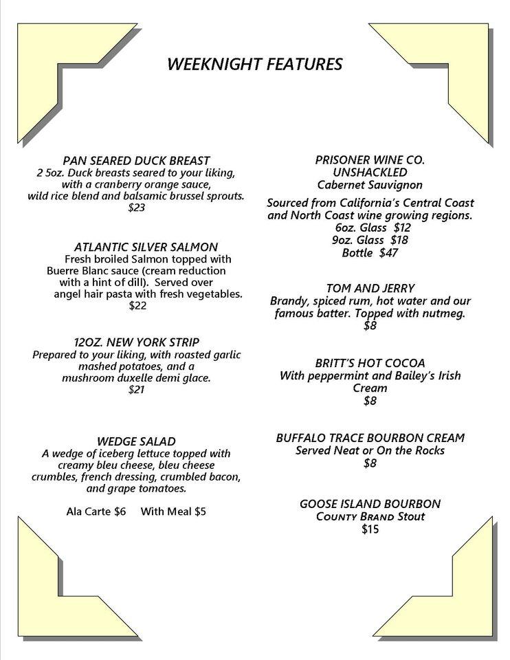 Menu at Mark's East Side steakhouse, Appleton