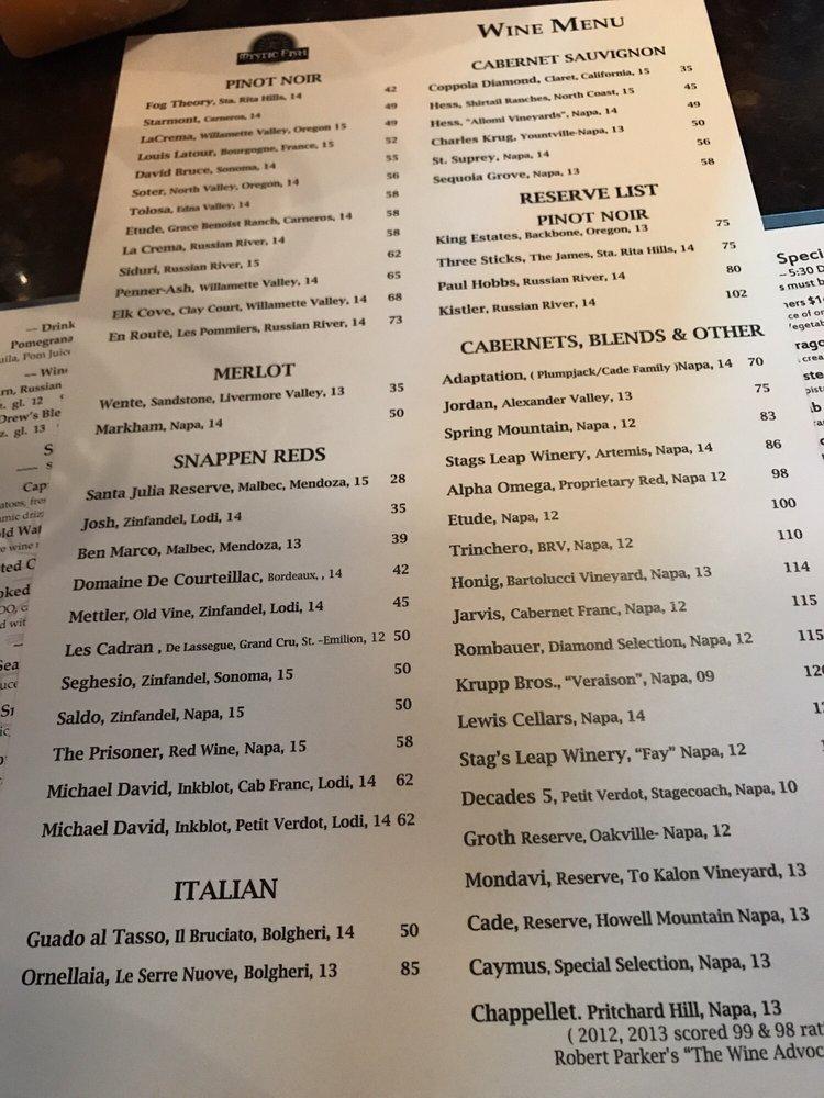 Menu at Mystic Fish pub & bar, Palm Harbor, Tampa Rd