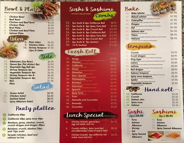 Menu at Roll & Grill restaurant, Fullerton