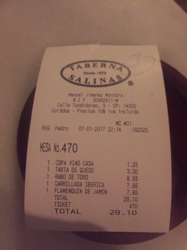 Menu at Salinas pub & bar, Córdoba