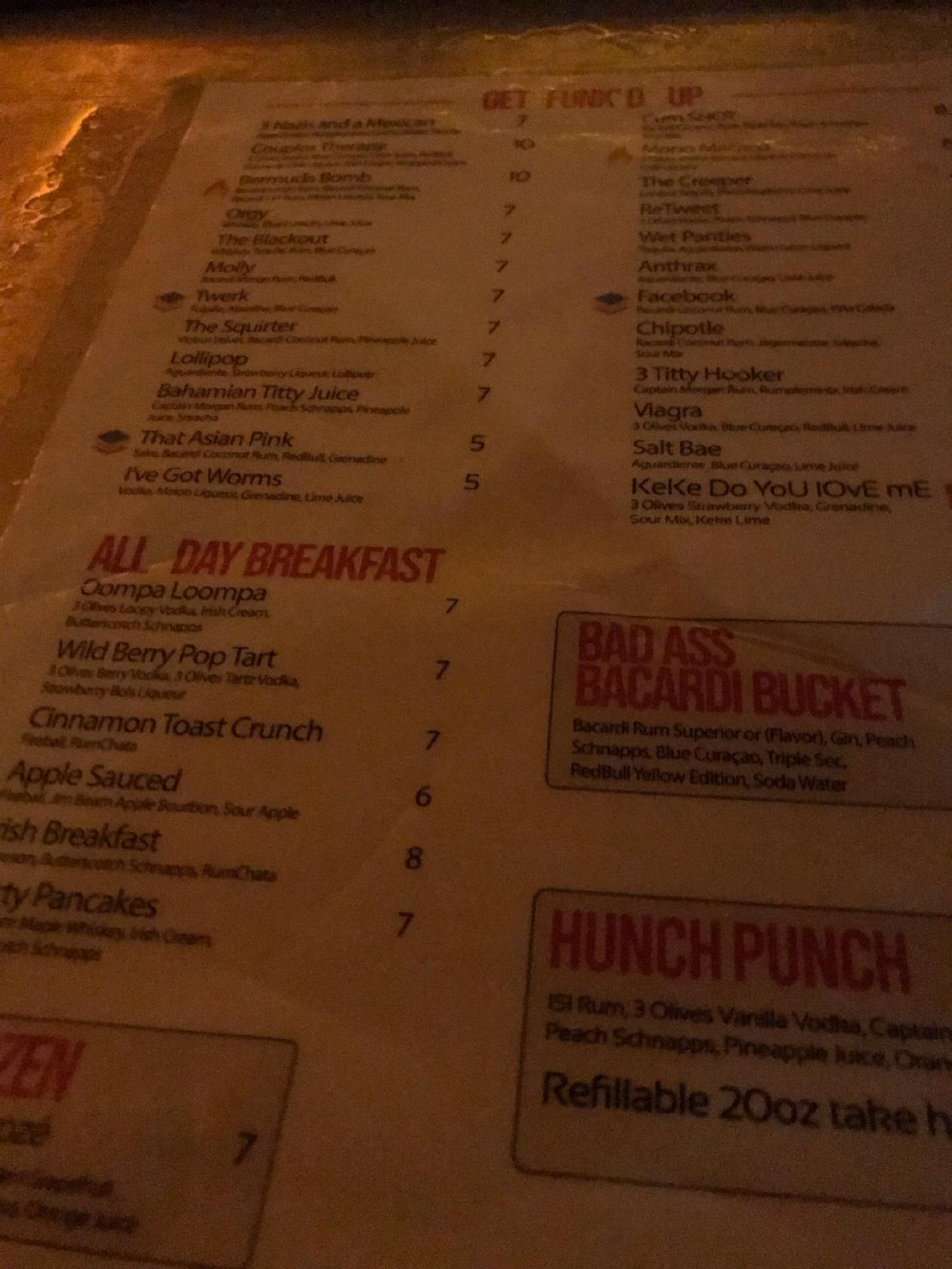 Menu at SHOTS Bar Orlando, Orlando, 69 E Pine St Floor 1