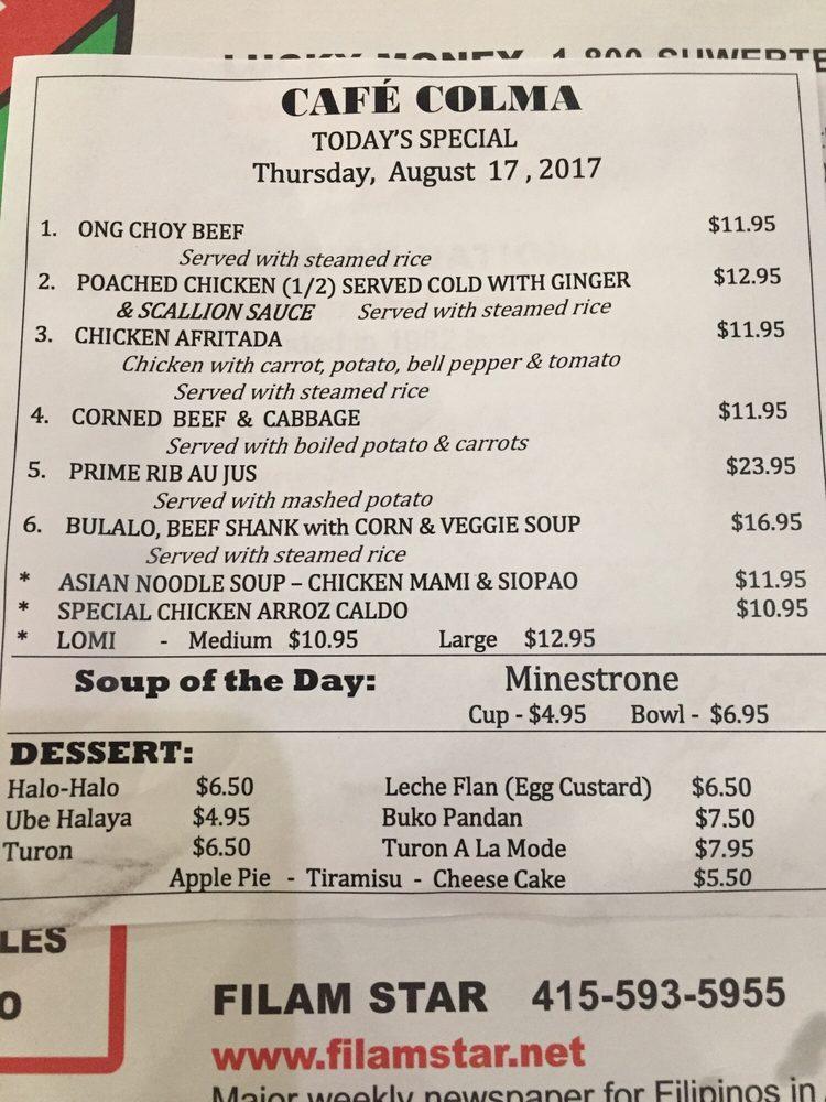 Menu at Lucky Chances Casino restaurant, Colma