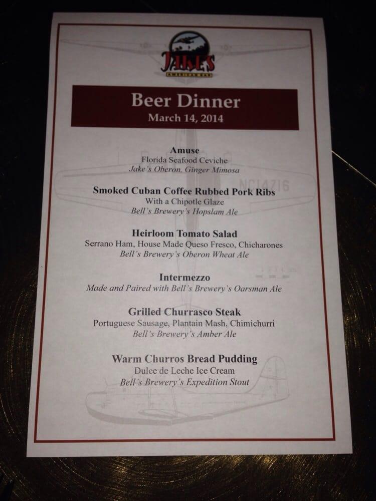 Menu at Jake's American Bar, Orlando