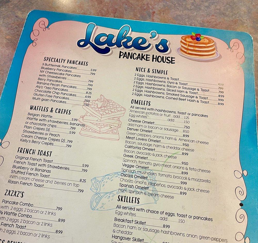 Menu at Lake's Pancake House restaurant, Antioch