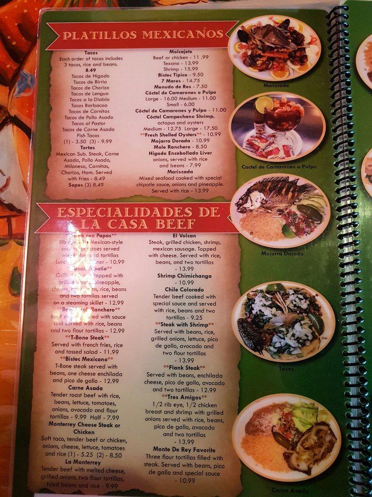 Menu at Monte De-Rey restaurant, Walkertown, Old Hollow Rd