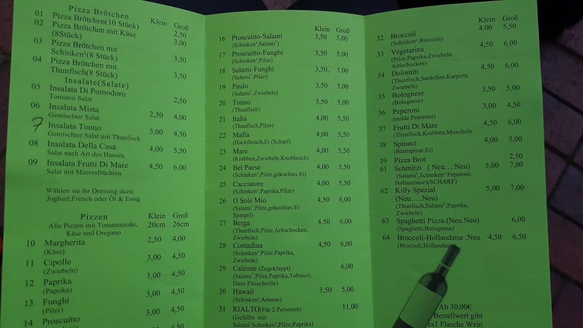 Speisekarte von Pizzeria Rialto, Horstmar