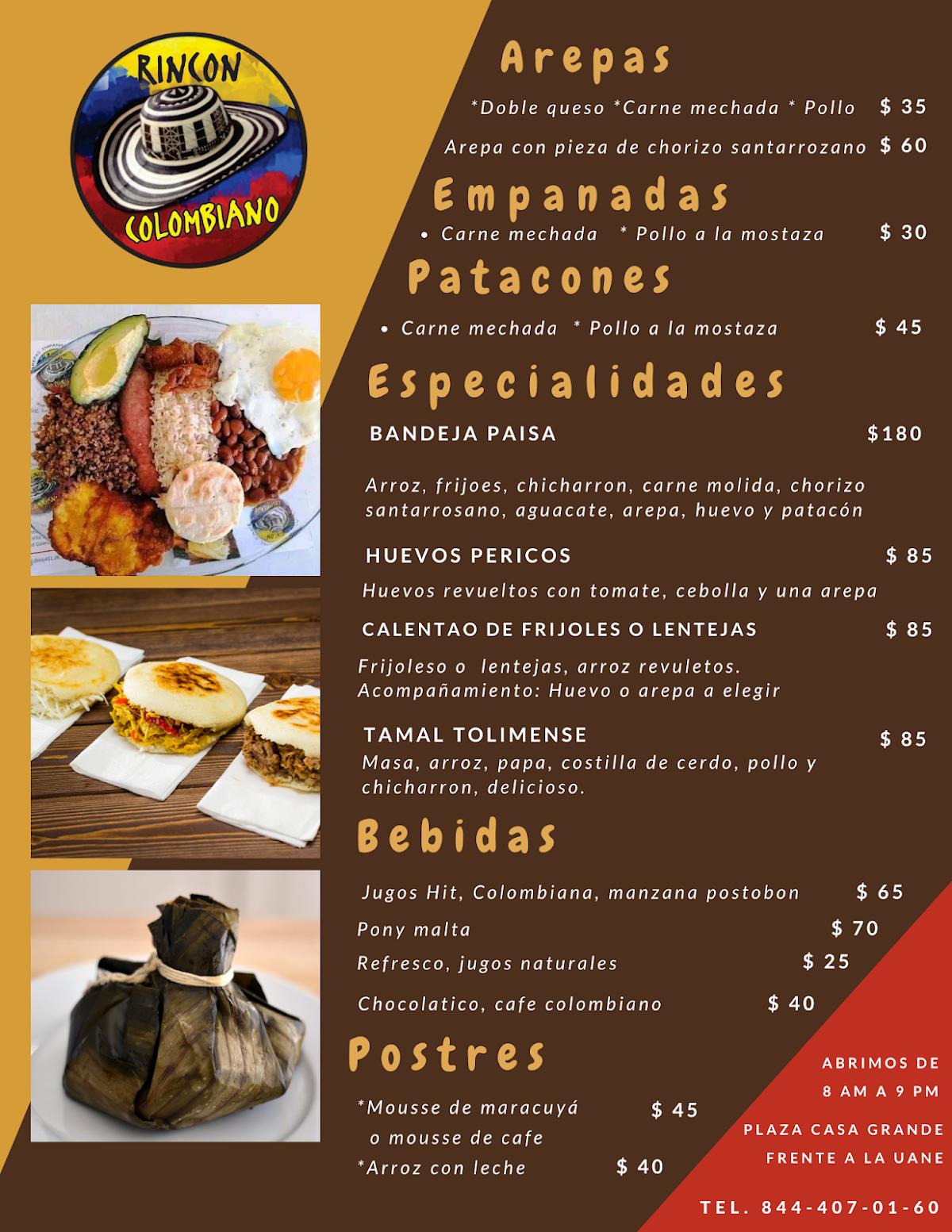 Menu at Rincón Colombiano restaurant, Saltillo, Blvd. Eulalio Gutiérrez ...