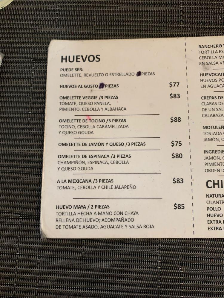 Menu at Serendipity cafe, Playa del Carmen