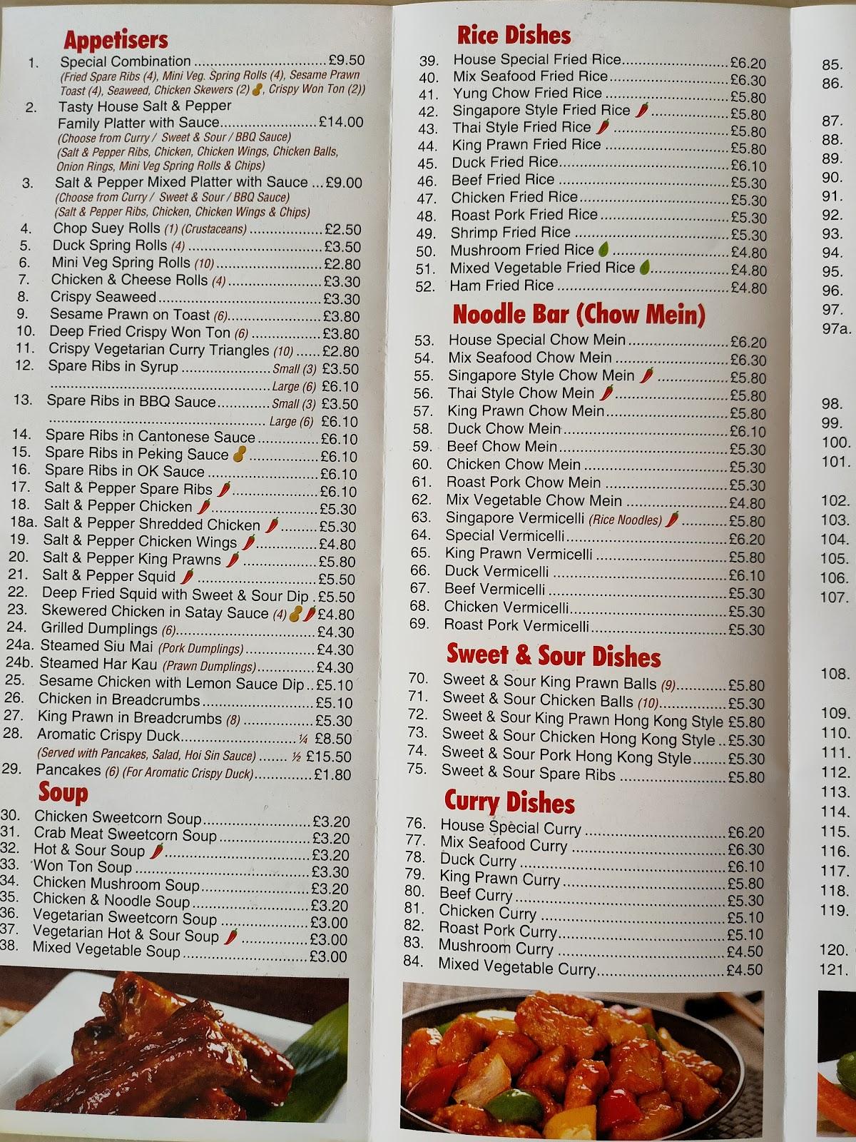 Menu at tasty house chinese take away restaurant, Morecambe