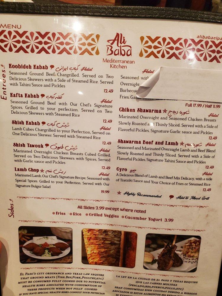 Menu at Ali Baba Mediterranean Kitchen restaurant, El Paso
