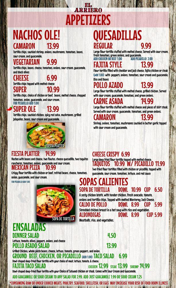 Menu at El Arriero restaurant, Medford, W Main St