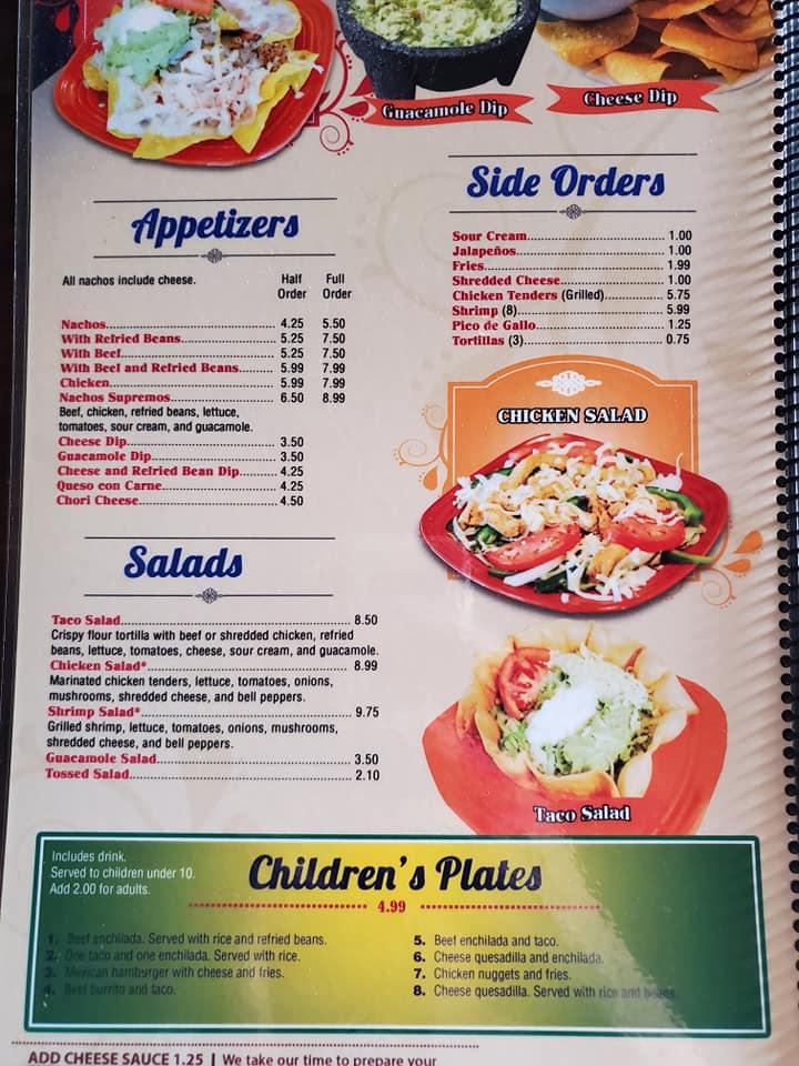Menu at Los Arcos restaurant, Albertville, US-431