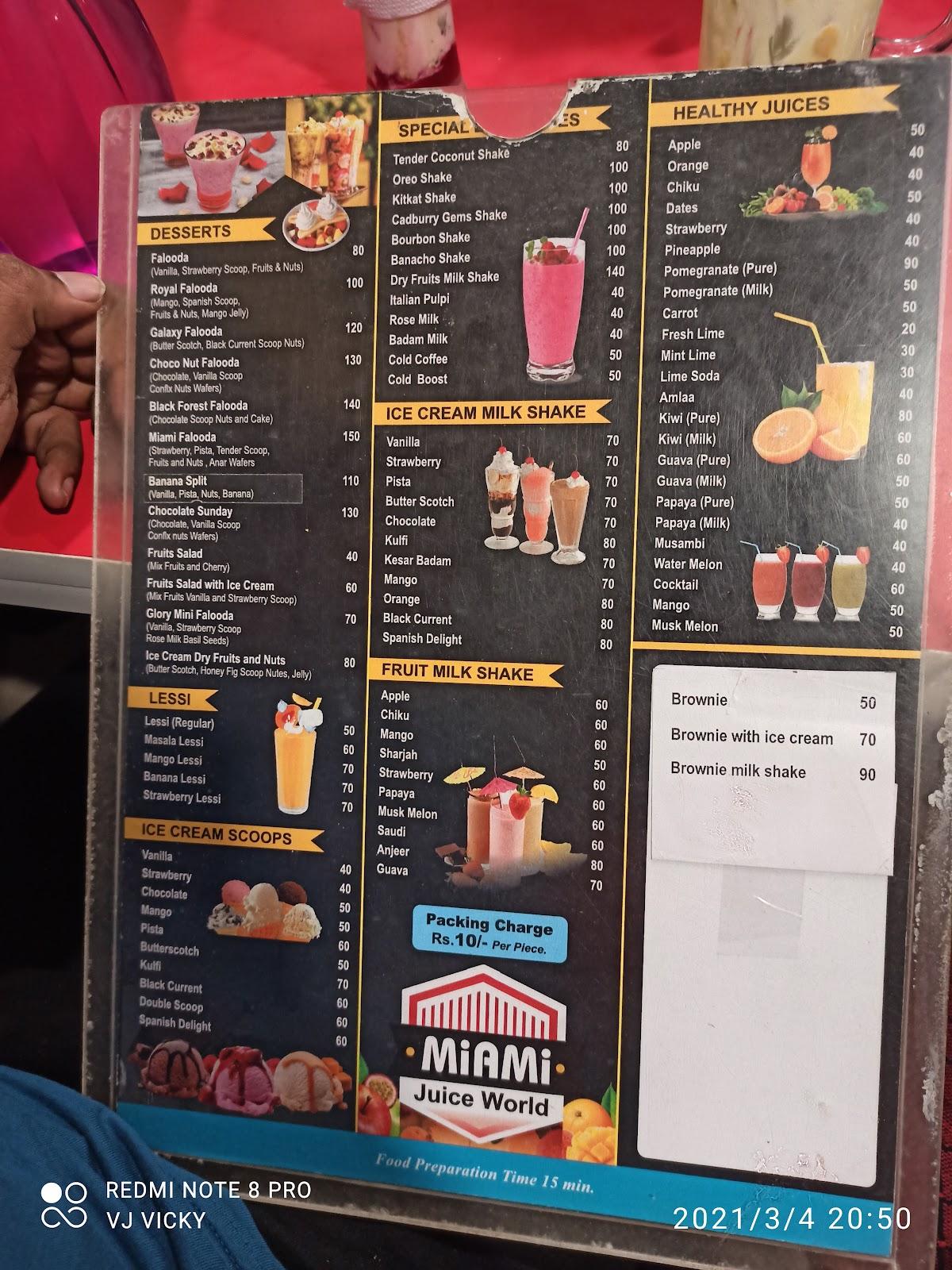 Menu at Miami Juice World, Coimbatore, 170