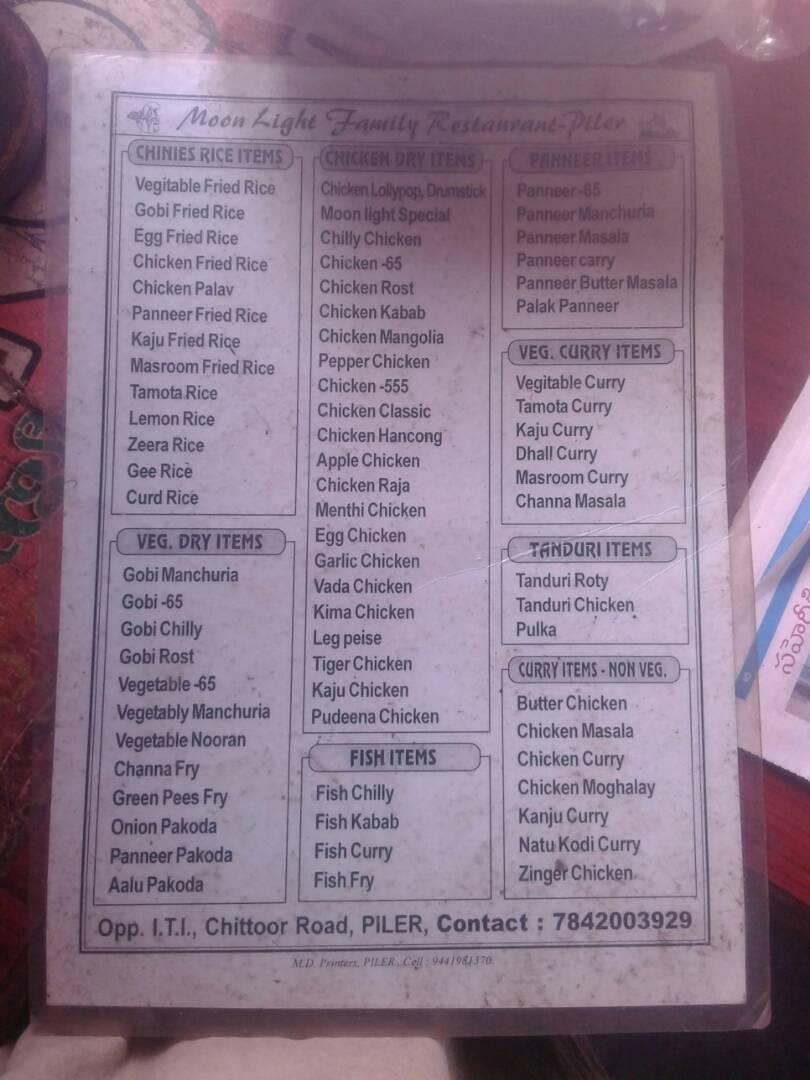 Menu at Moon Light Family Dhaba & Arabian Mandi Special, India