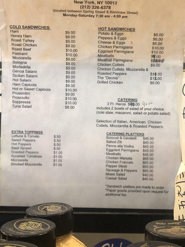 Menu at Parisi Bakery & Deli, New York City, 198 Mott St