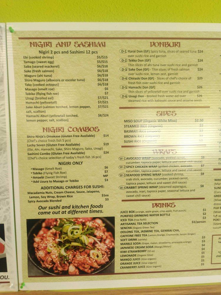 Menu at Shiro Ninja Boba - Poke - Ramen Bar, Angels Camp