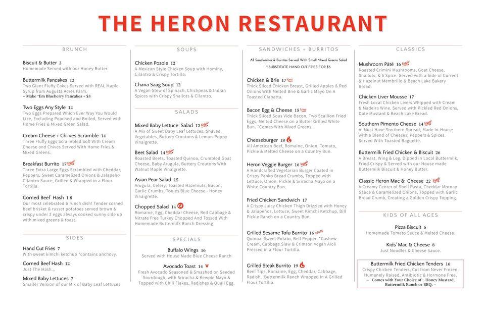 Menu at The Heron Restaurant, Narrowsburg, 40 Main St