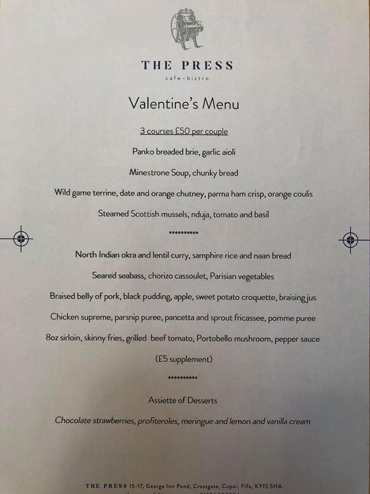 Menu at The Press Cafe, Bar & Bistro, Cupar