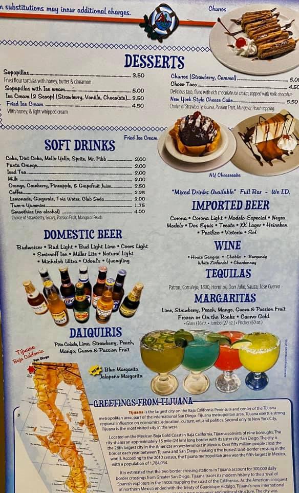 Menu at Tijuana's Grill Mexican Restaurant, Johnsonville
