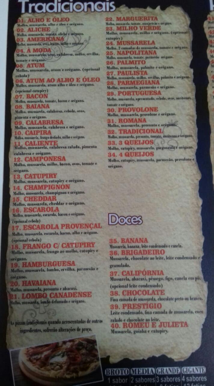 Menu at Top Pizza Acropole restaurant, Curitiba, Rua Rutildo Pulido