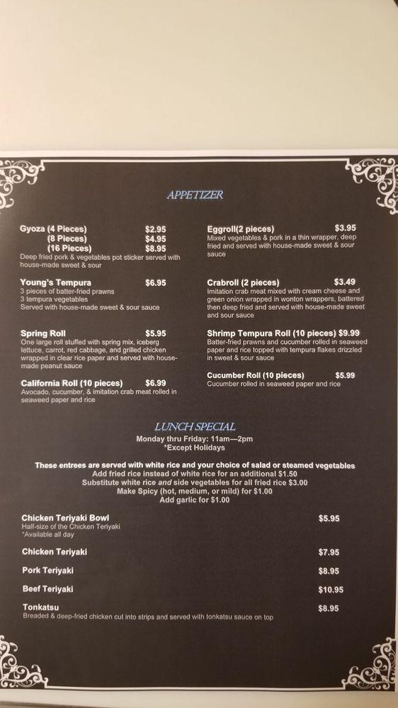 Menu at Young's Teriyaki restaurant, Yelm