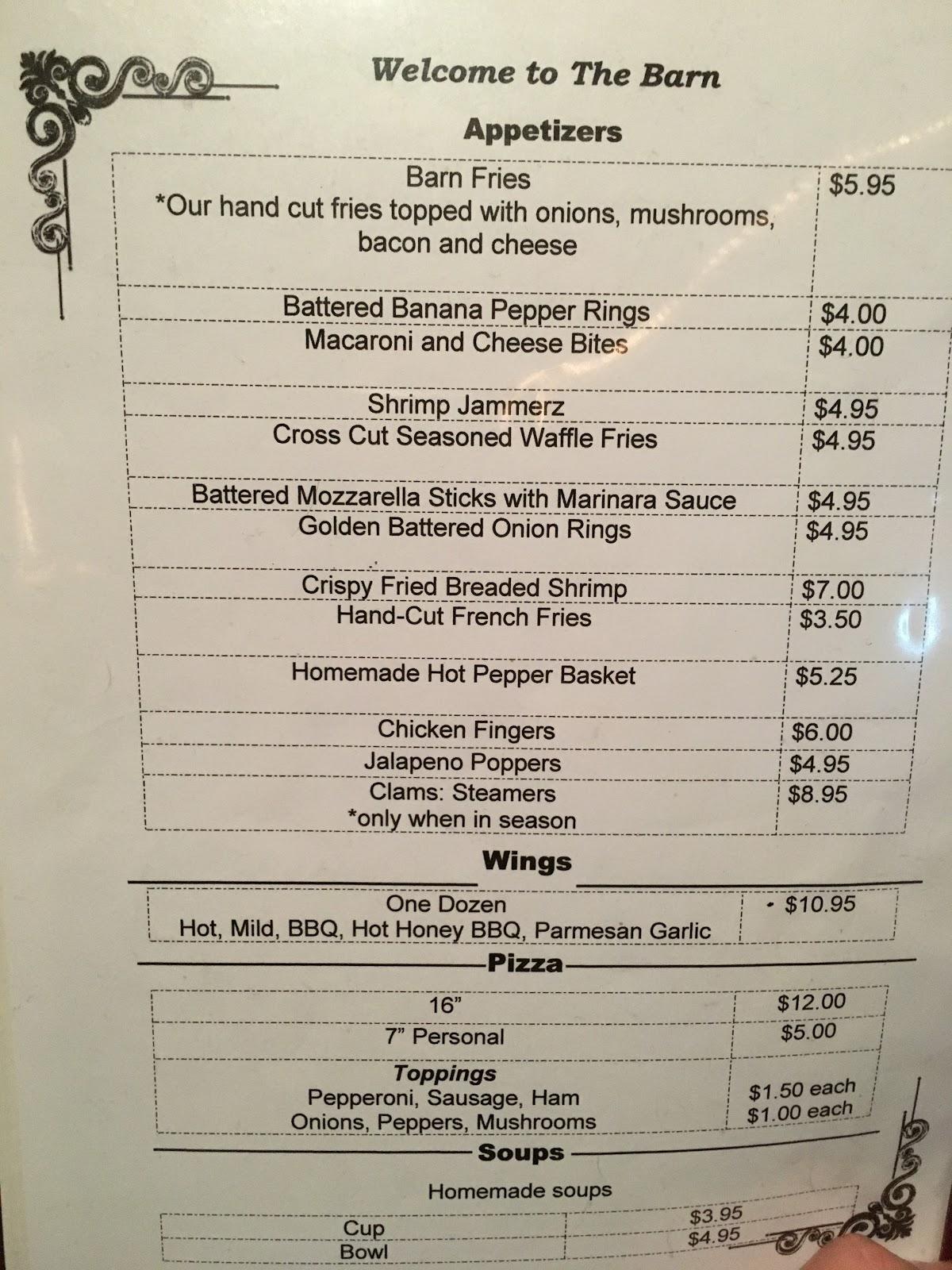 Menu at Barn, Eagles Mere