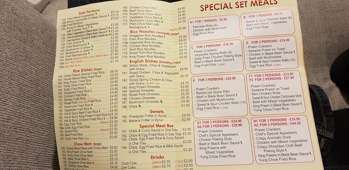 Menu at China Palace restaurant, Rugby