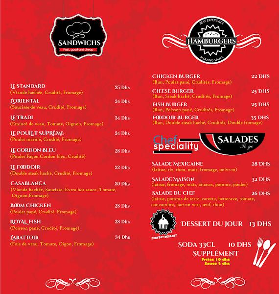 Menu at FOODOIR fast food, Casablanca