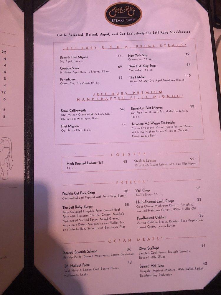Menu at Jeff Ruby's Steakhouse, Louisville, Louisville