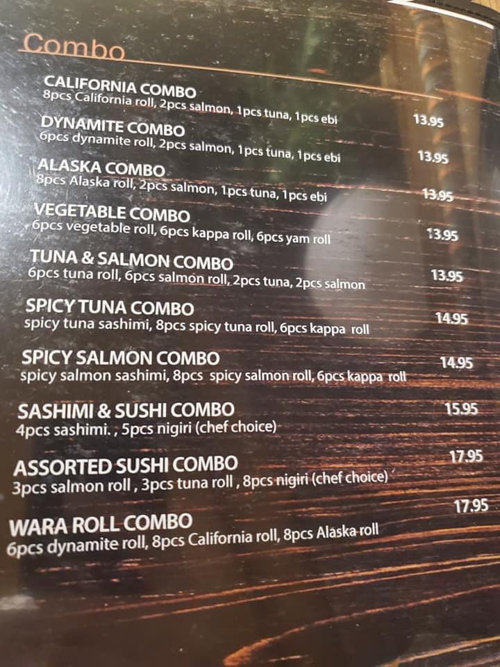 Menu at Sushi Wara restaurant, Comox