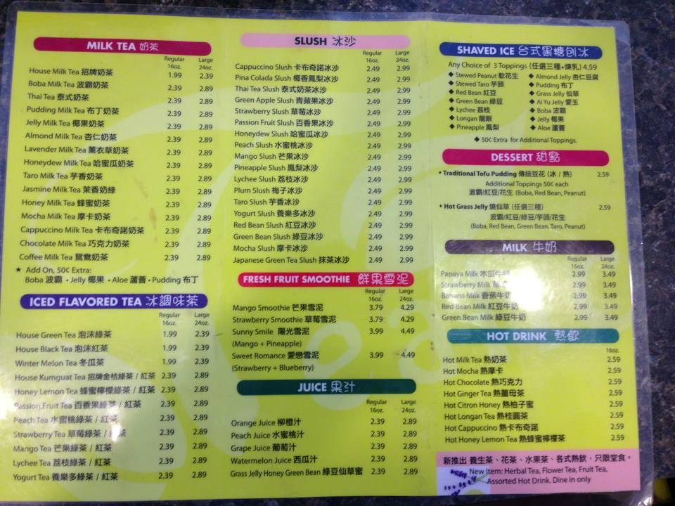 Menu at Tealicious Cafe, Diamond Bar