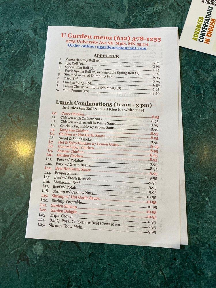 Menu at U Garden Restaurant And Event Center, Minneapolis
