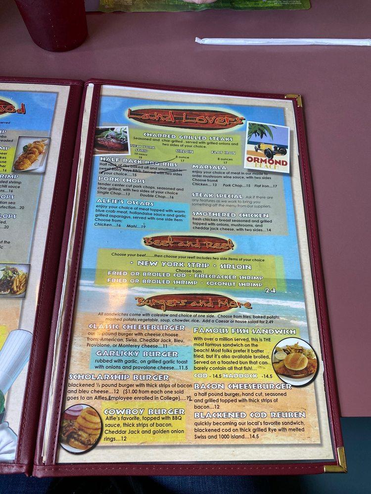 Menu at Alfie's Restaurant, Ormond Beach