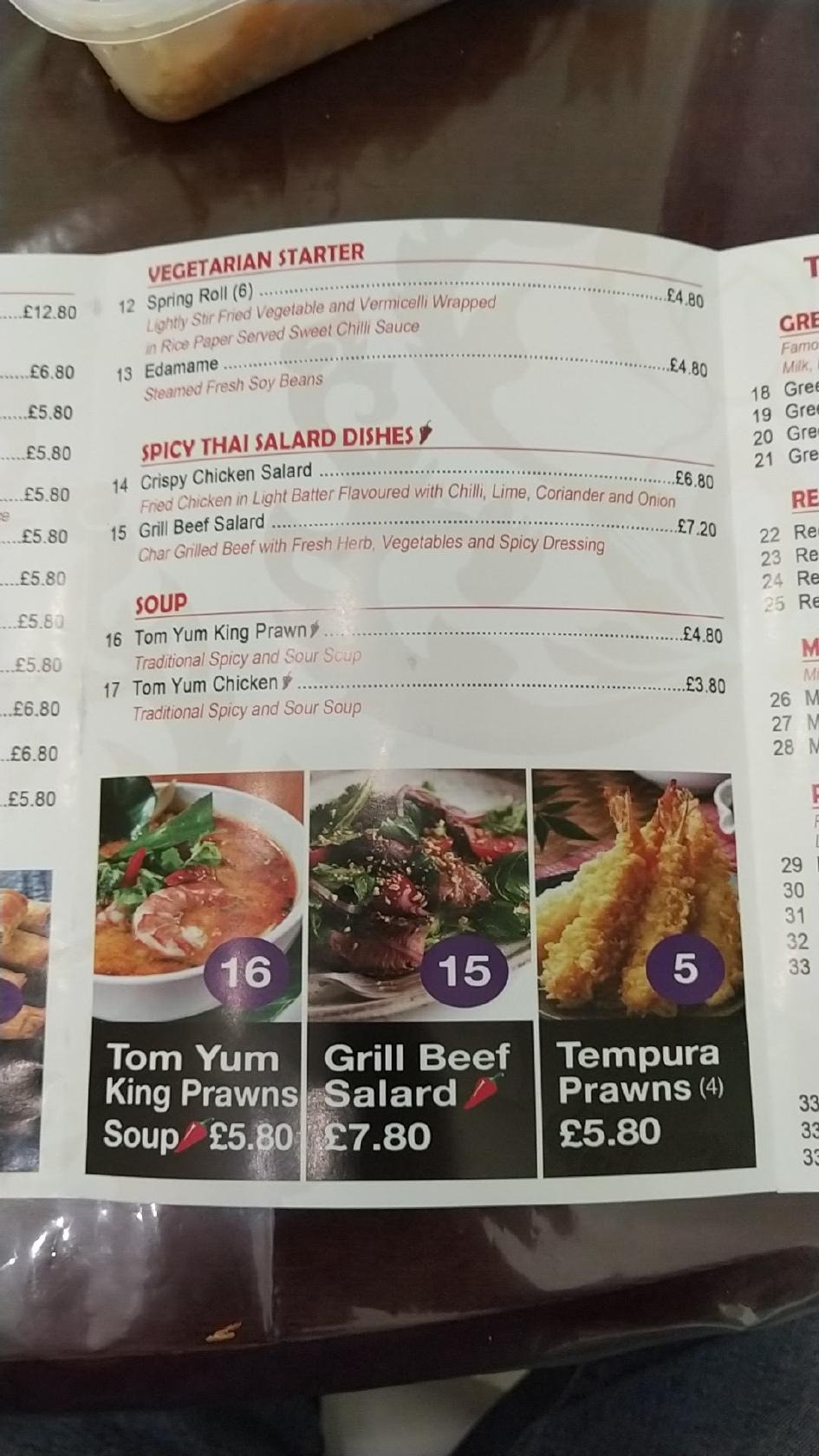 Menu at Bangkok Mami fast food, Gravesend