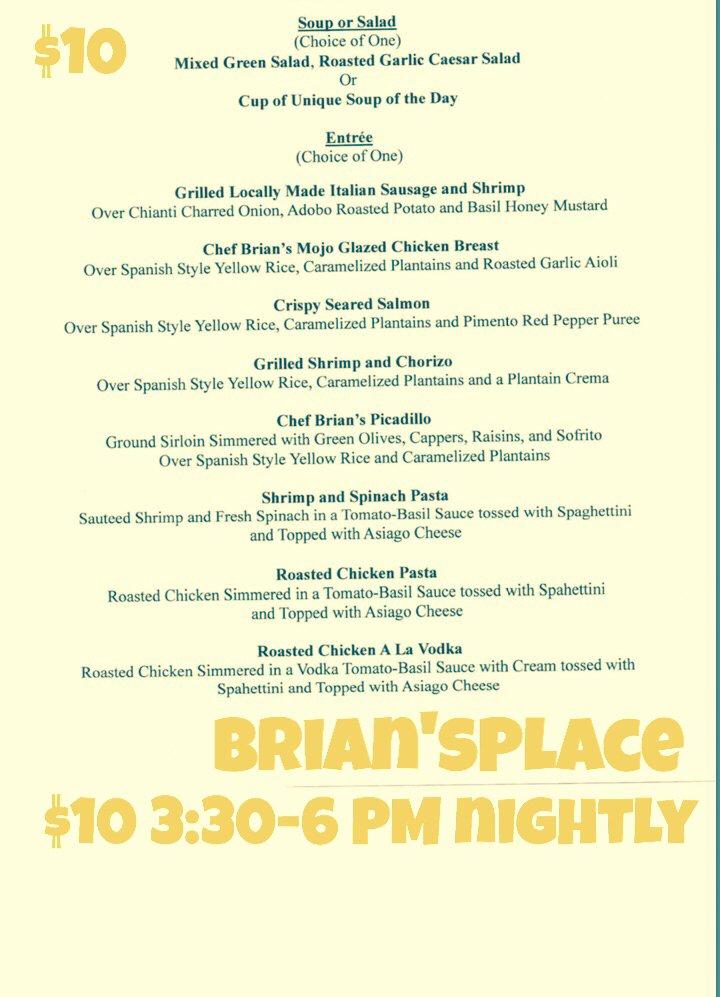 Menu at Brian's Place restaurant, Hernando Beach