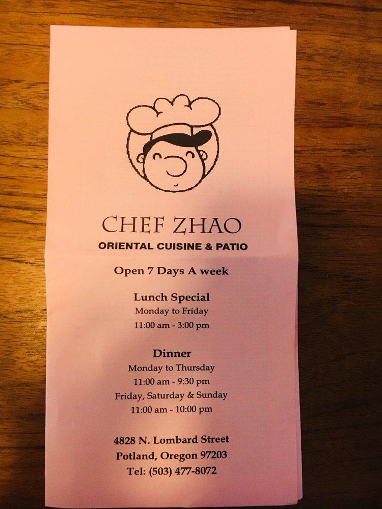 Menu at Chef Zhao restaurant, Portland